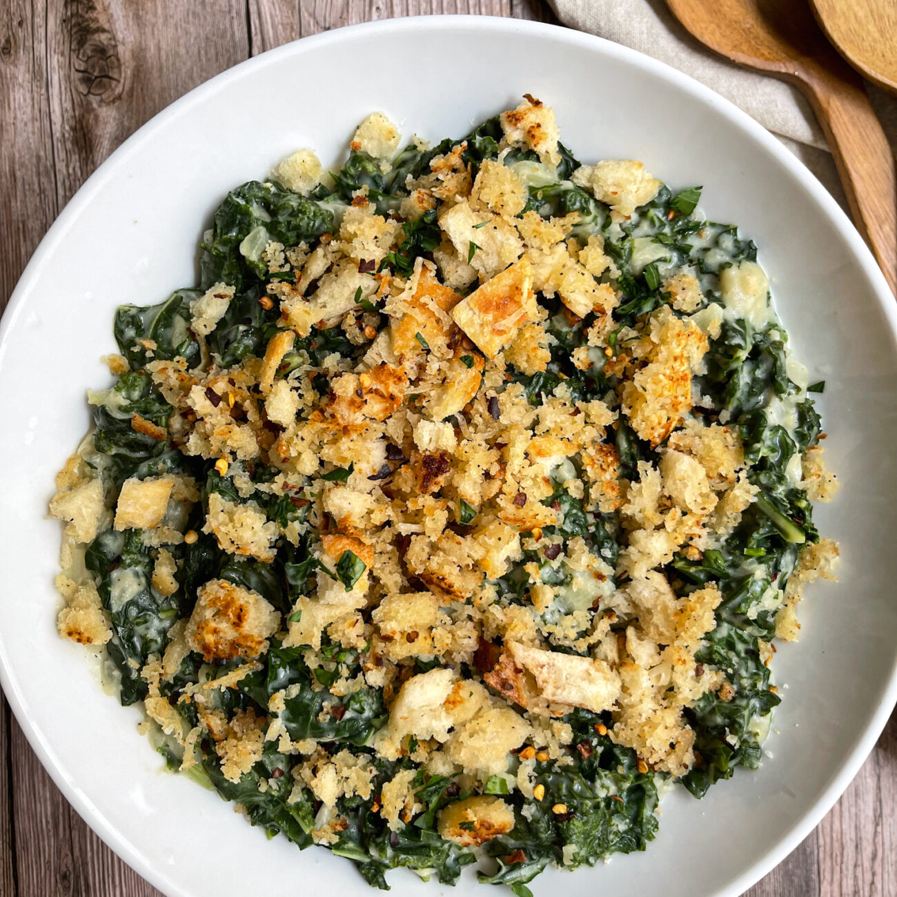 Creamed Kale with Crispy Breadcrumbs - Nikki Vegan